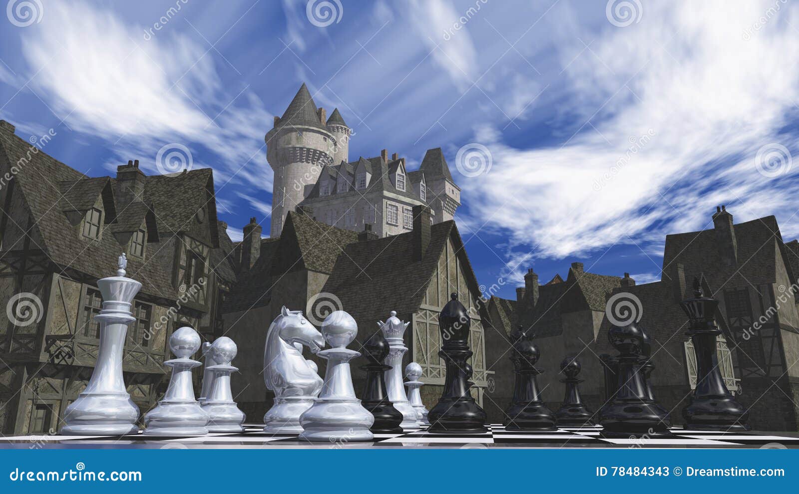 Chess and the Medieval Town Stock Illustration - Illustration of play ...