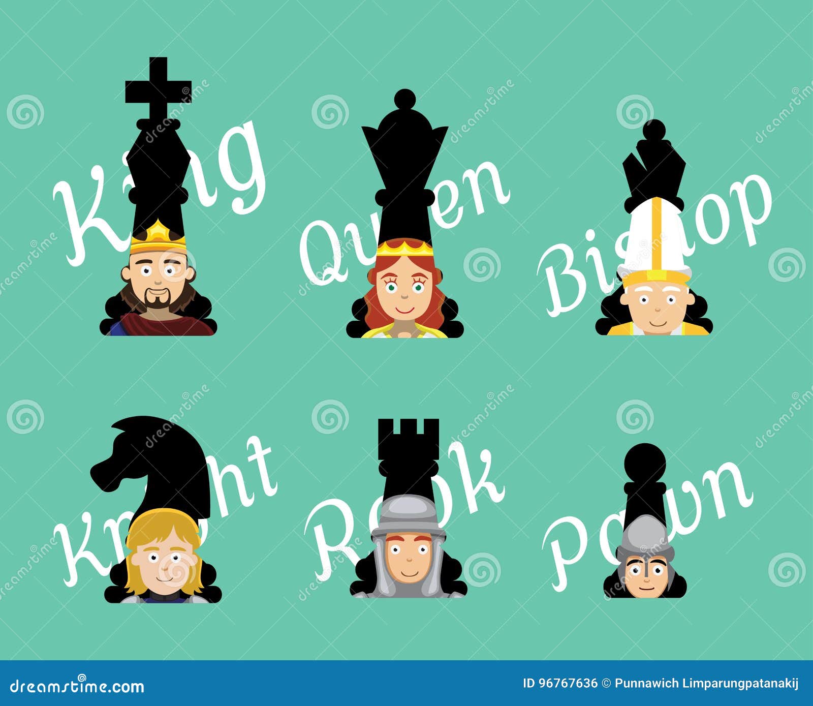 Chess Outline Character Cartoons Vector Stock Vector - Illustration of ...