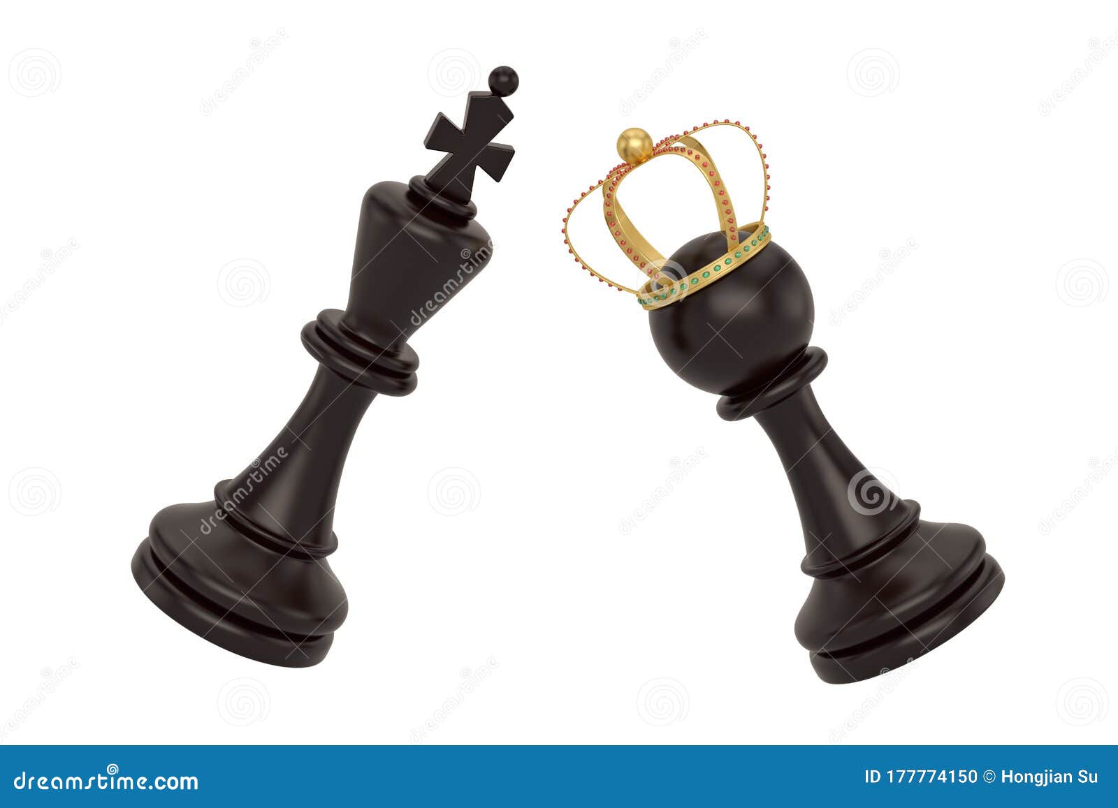 Chess Pawn with a Crown and King. Isolated on White Background Stock ...