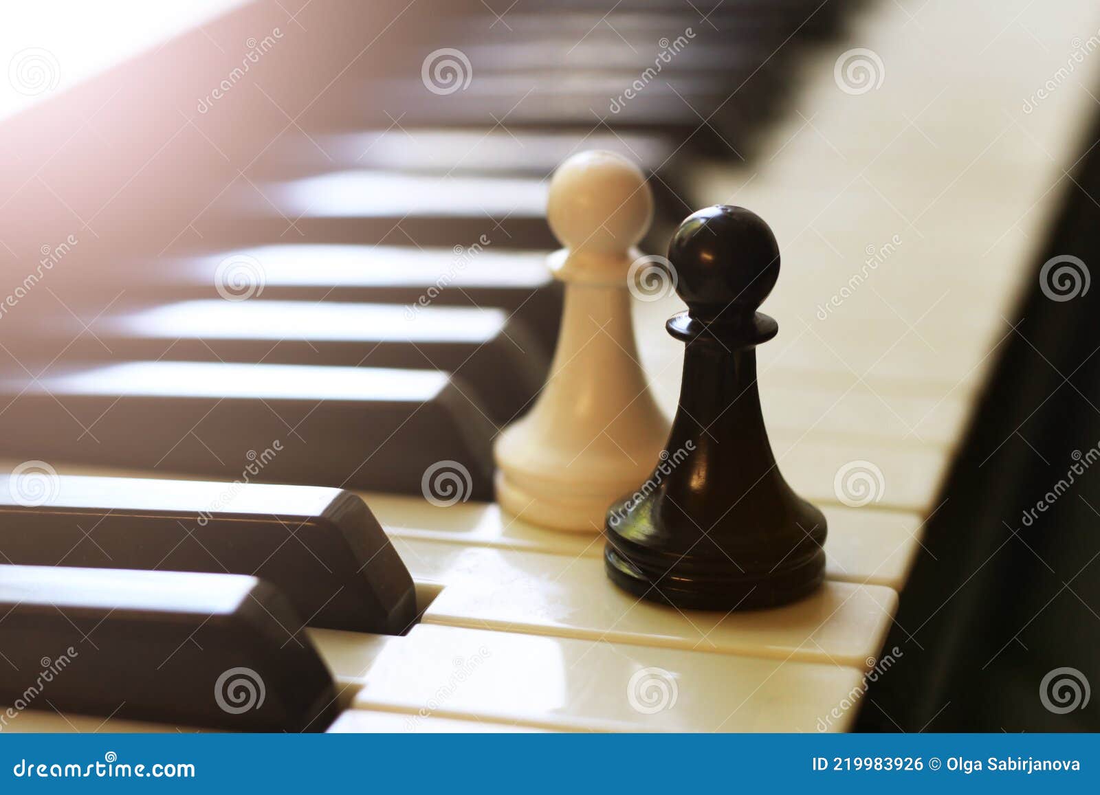 Chess at the Piano, Black and White Figures Stock Photo - Image of ...