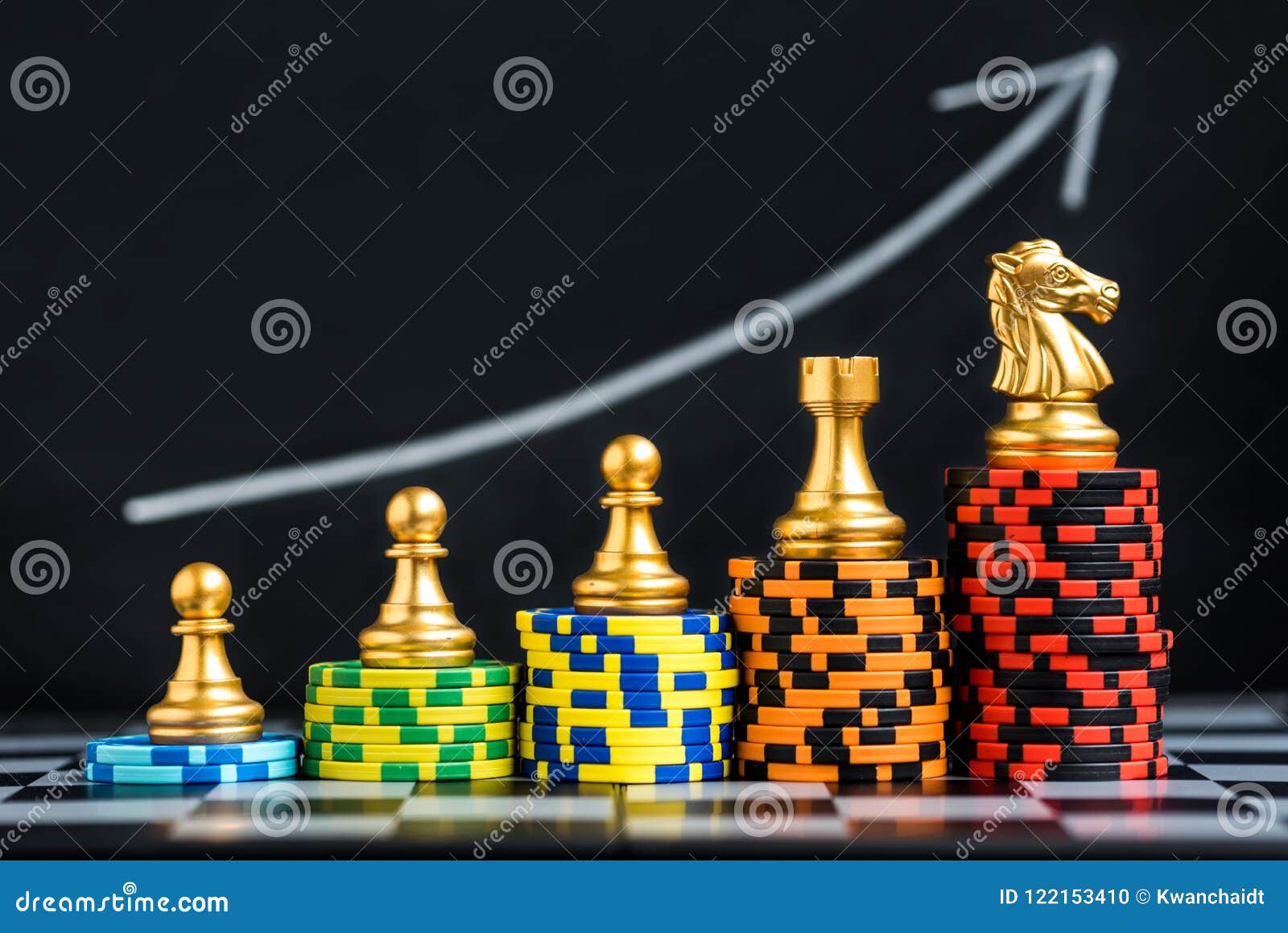 Chess Piceses on Stack of Casino Chip Stock Photo - Image of leisure ...