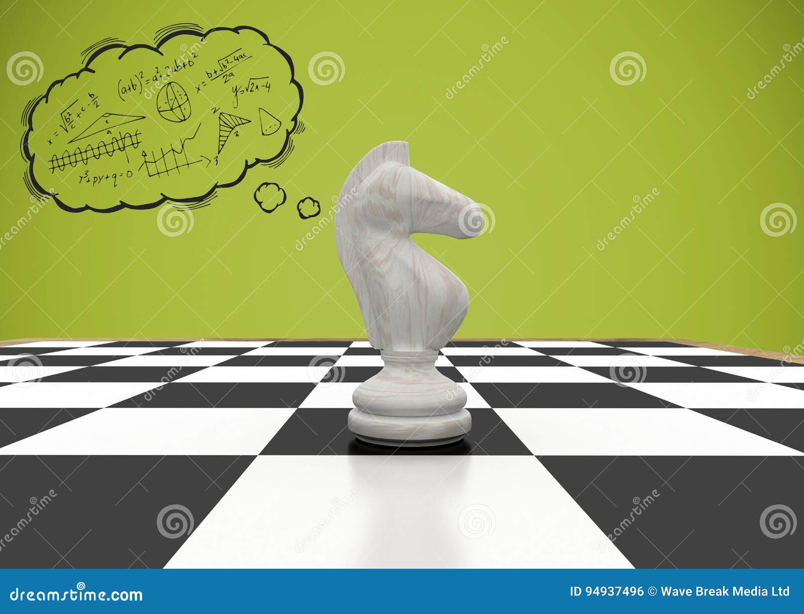 Chess Piece Against Green Background and Thought Cloud with Math ...