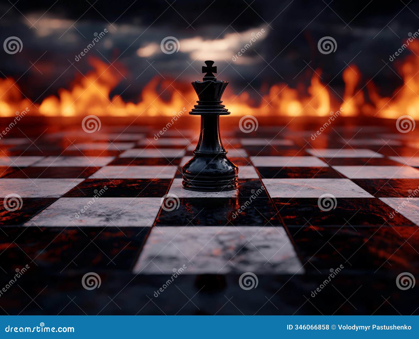 A Chess Piece on a Chess Board with a Fire in the Background Stock ...