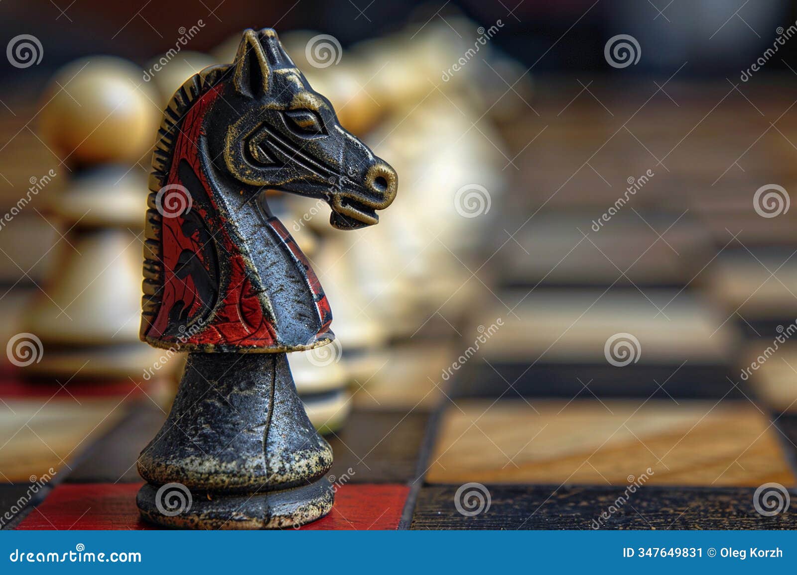 Chess Piece Standing on Checkered Game Board during Game of Chess Stock ...