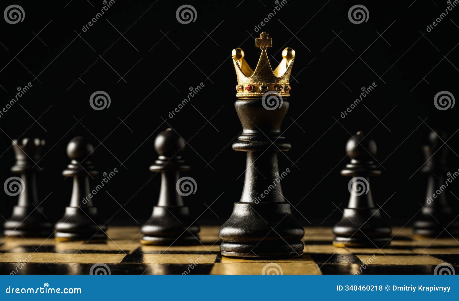 Chess Piece Wearing a Gold Crown on a Chessboard Stock Illustration ...
