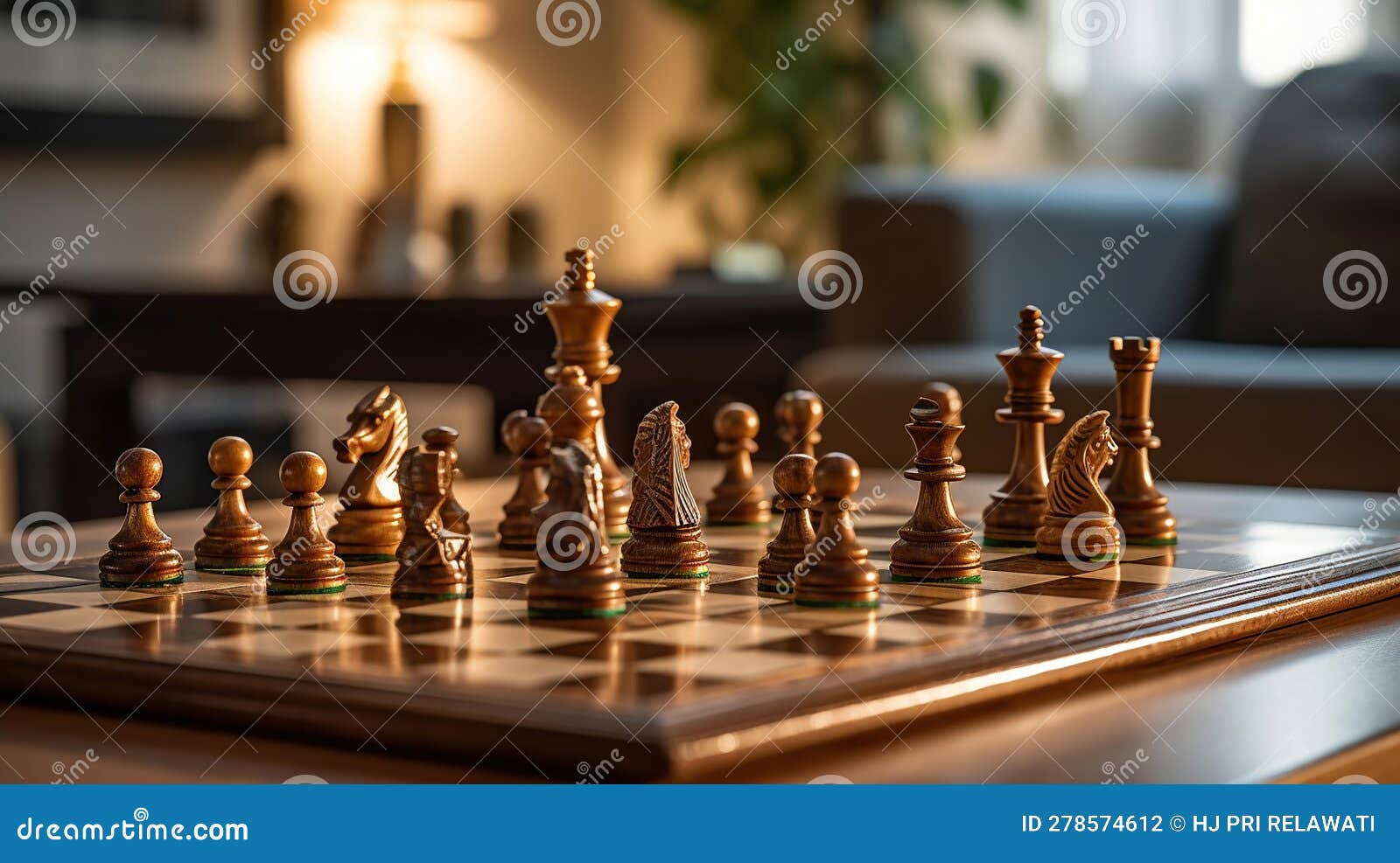 Chess Pieces Arranged on the Chessboard in the Living Room. Generative ...