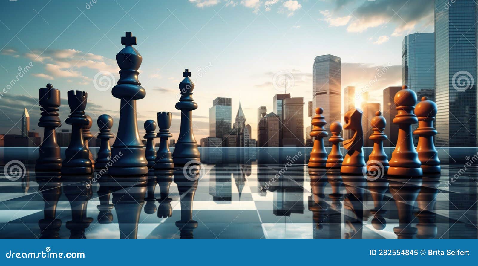 Chess Pieces on the Background of Skyscrapers. Generative AI Stock ...