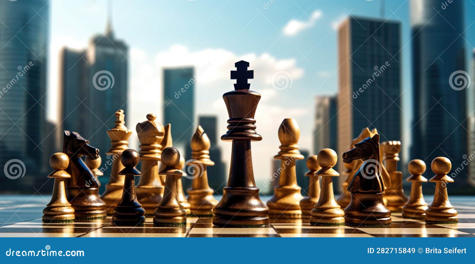 Chess Pieces on the Background of Skyscrapers. Generative AI Stock ...