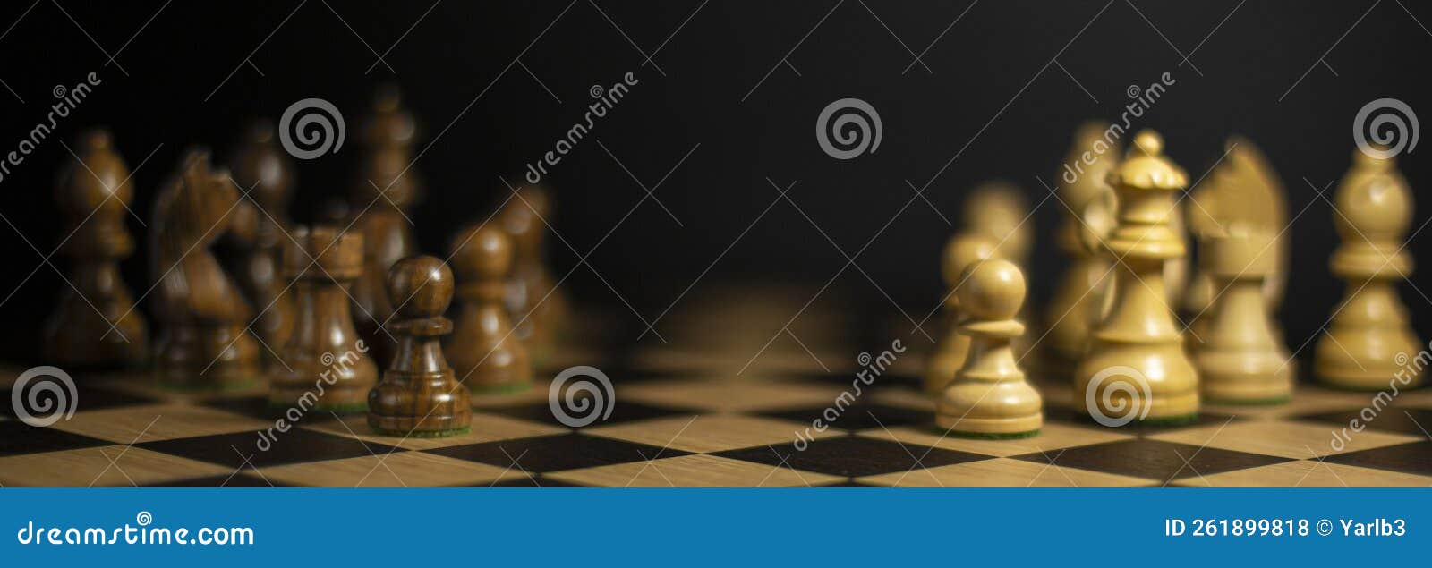 Chess Pieces on a Board on a Black Background, Selective Focus, Wide ...