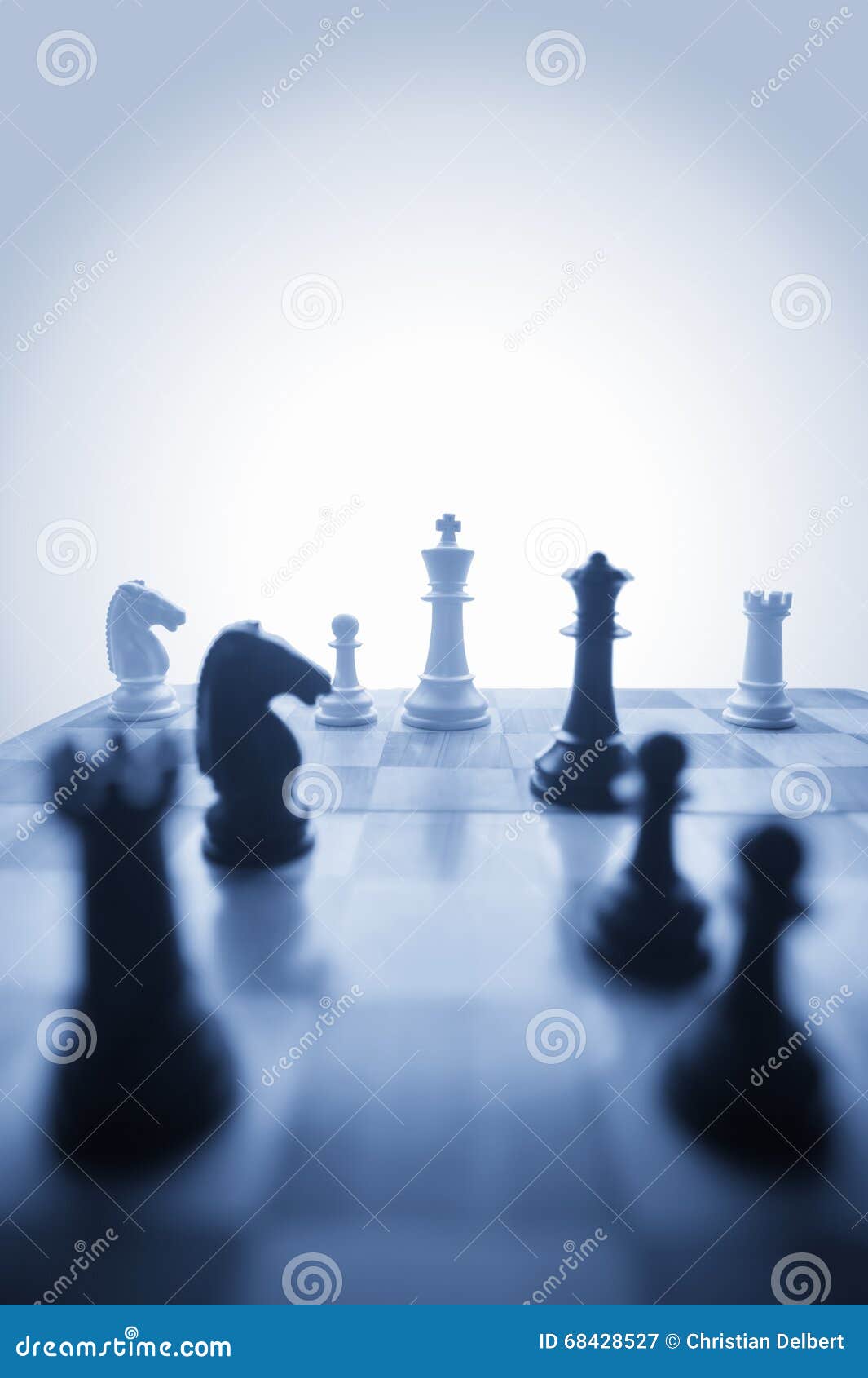 Chess Pieces on Board in Blues Stock Image - Image of mate, base: 68428527