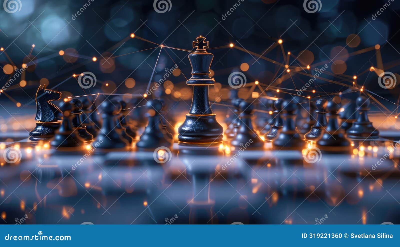 Chess Pieces on a Board Connected by Radiant Digital Threads ...