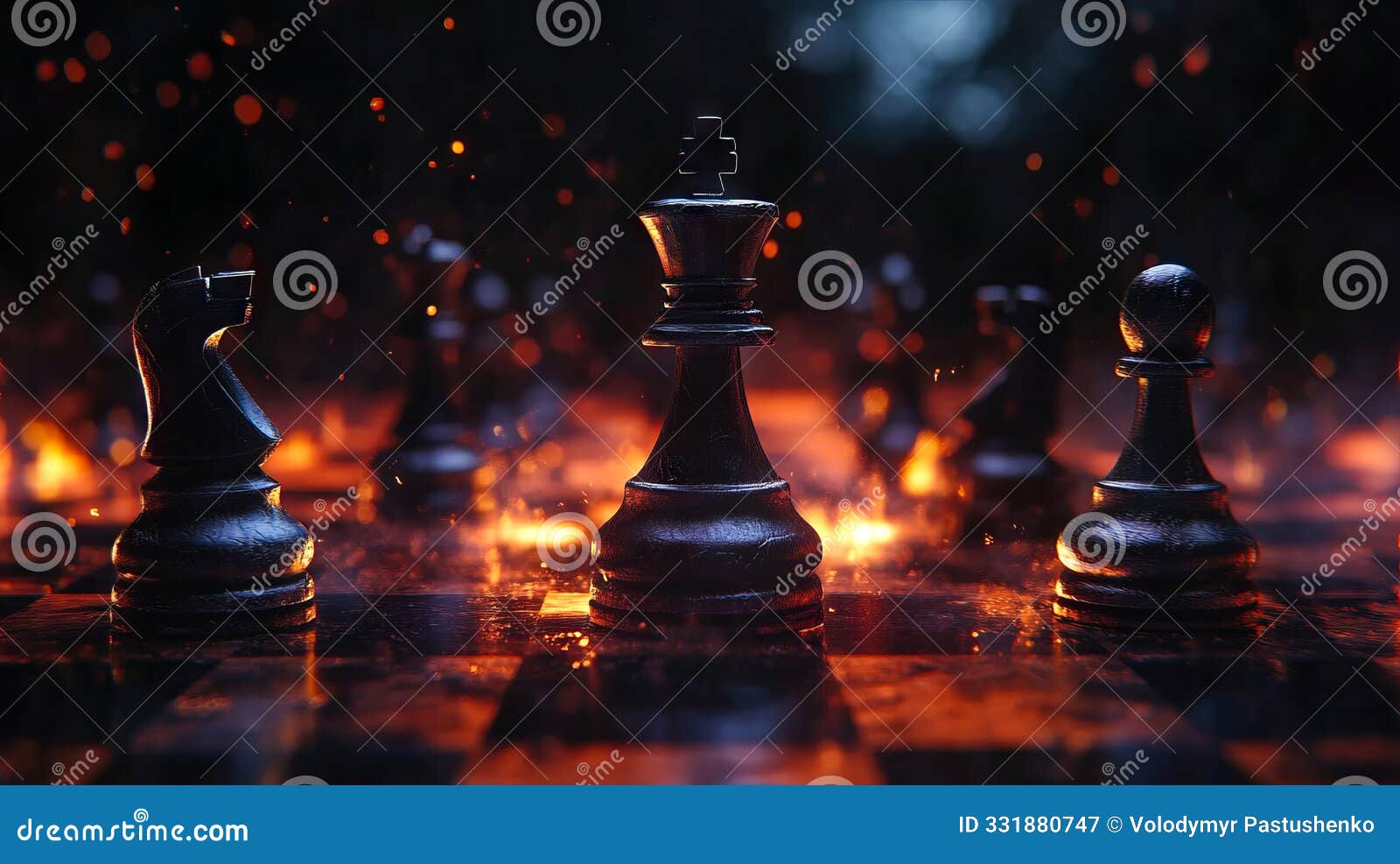 Chess Pieces on a Chess Board with Fire in the Background Stock Image ...