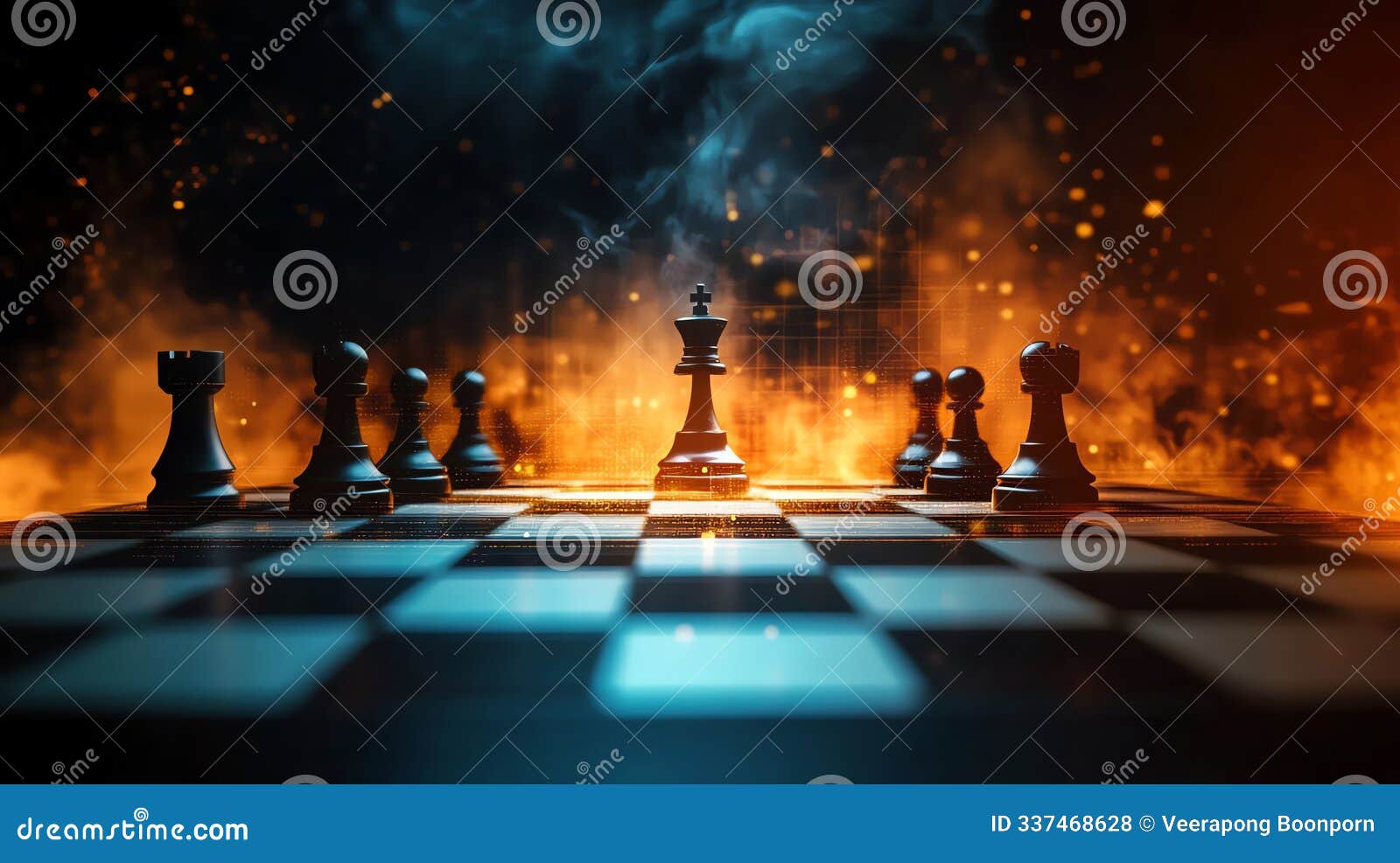 Chess Pieces on a Board with Fire and Smoke for a Dramatic Gaming ...