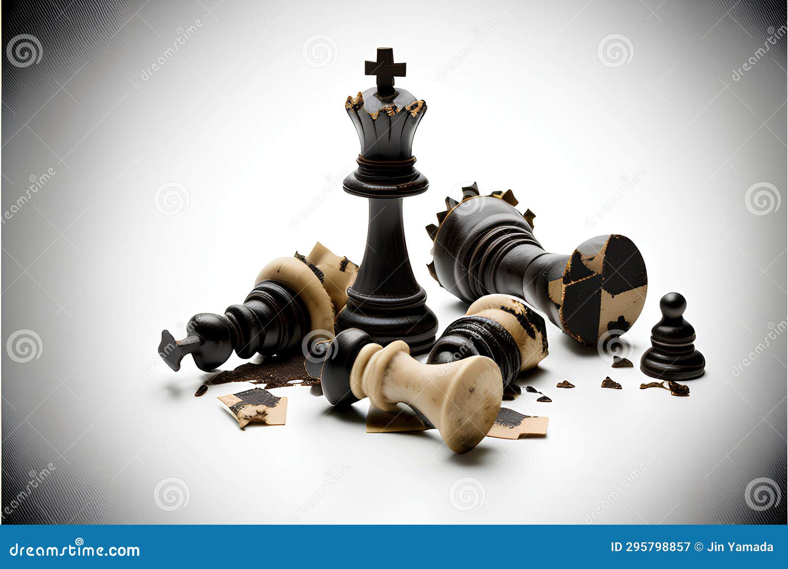 Chess Pieces and Broken Chess Pieces on a White Background. 3d Render ...
