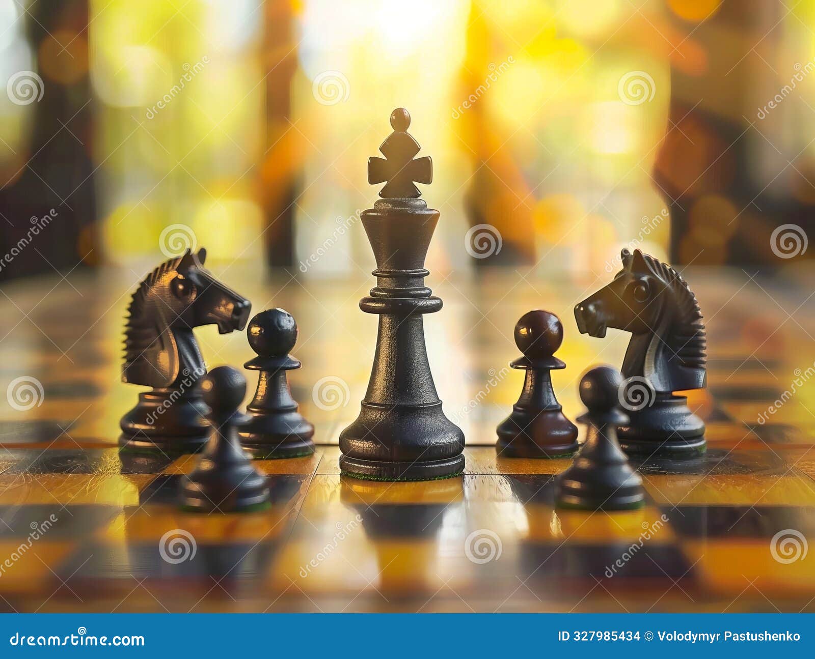 Chess Pieces on a Chesboard with the Sun Shining through Stock Photo ...