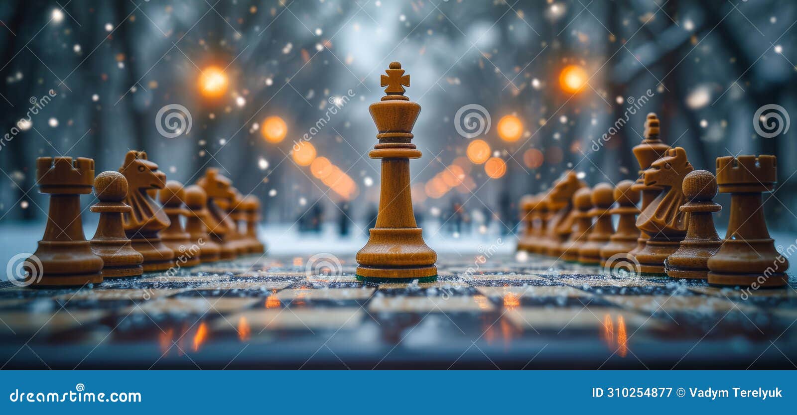 Chess Pieces on Chessboard in the Middle of the Night in the Snow ...