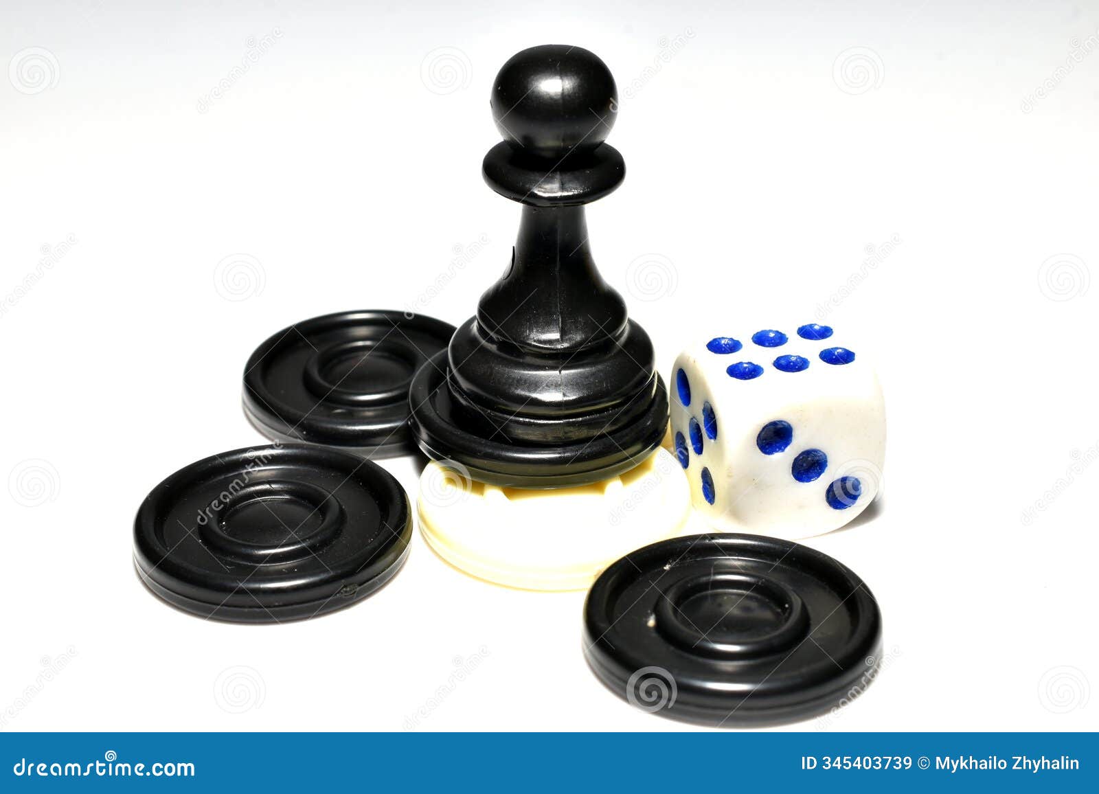 Chess pieces and dice. stock image. Image of pawns, strategy - 345403739