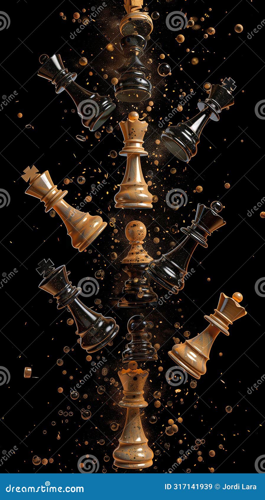 Chess Pieces Explosion Flying Down from the Sky on Black Background ...