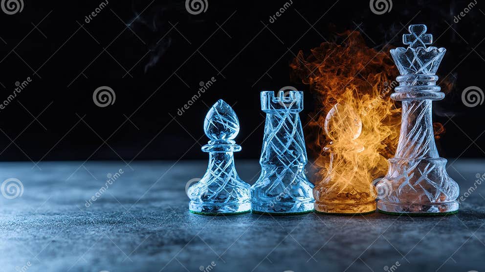 Chess Pieces on Fire and Ice Stock Illustration - Illustration of frost ...