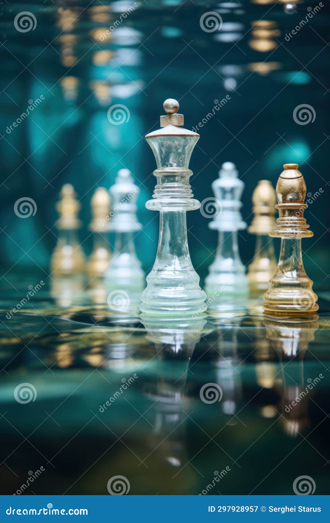 Chess Pieces Floating in Water with Reflection, AI Stock Image - Image ...