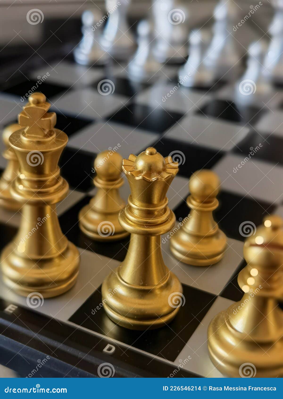 Chess Pieces, Focus on Golden Queen Stock Photo - Image of play ...