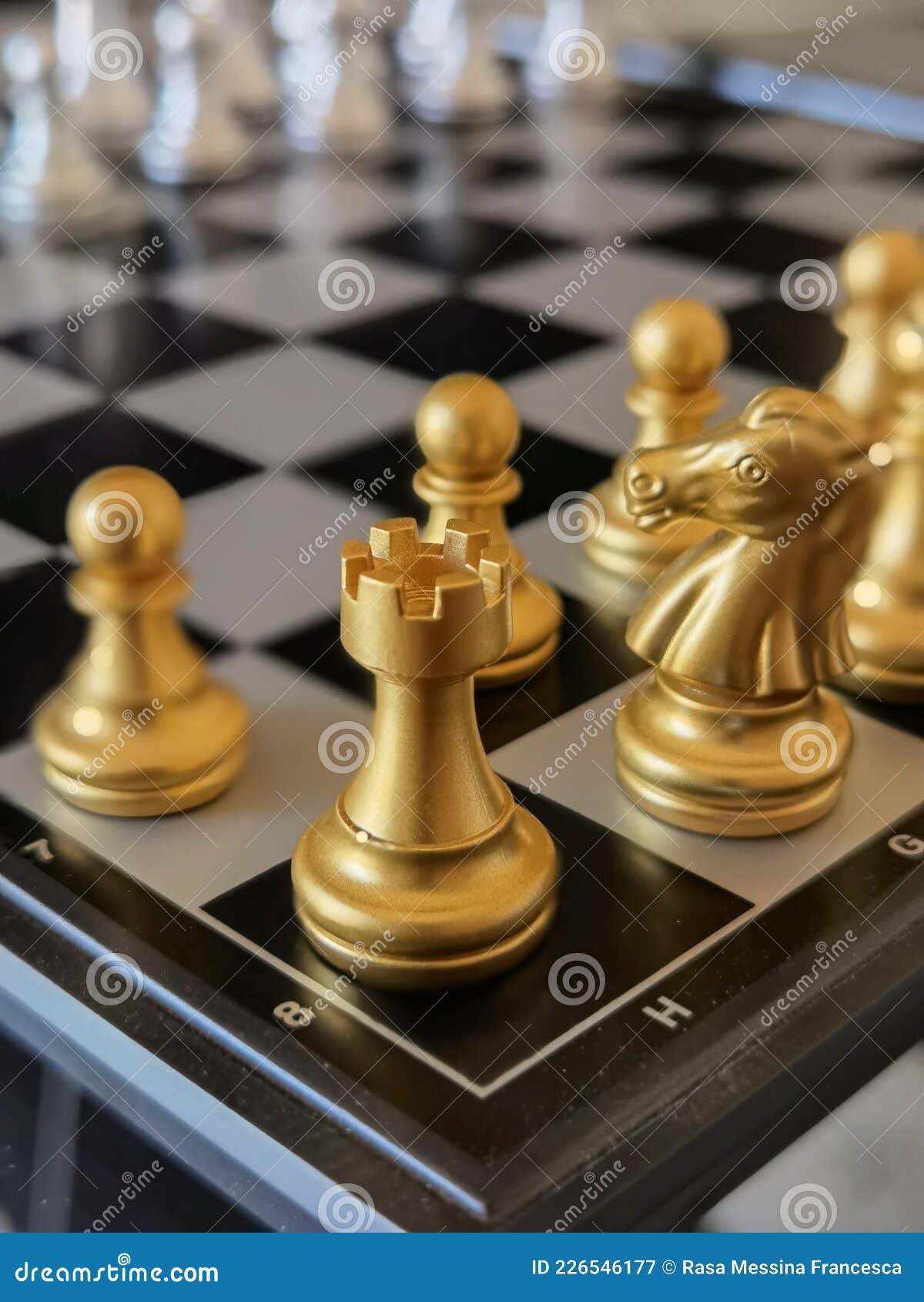 Chess Pieces, Focus on Golden Rook Stock Image - Image of business ...