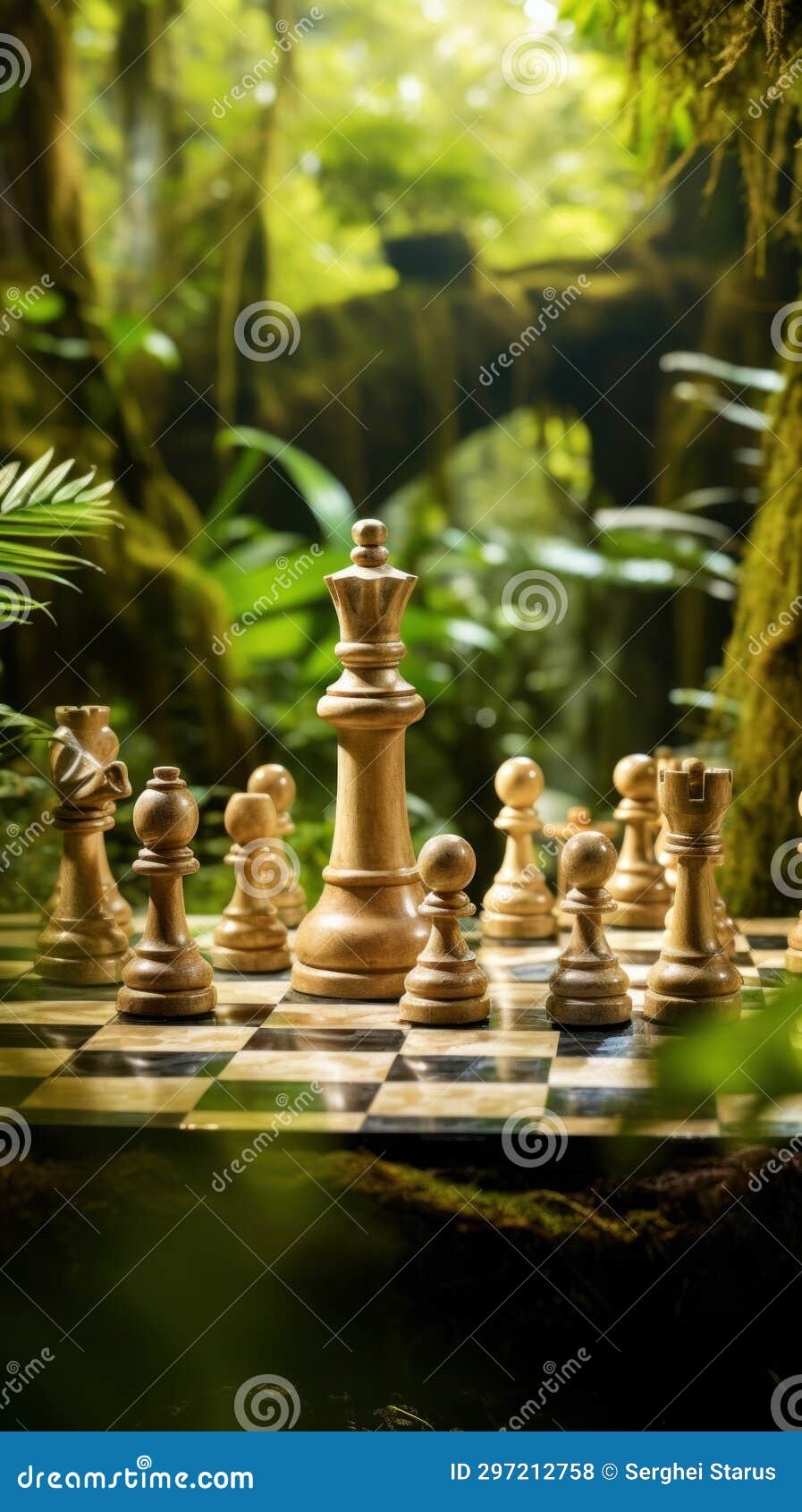 Chess Pieces in a Forest with Green Trees, AI Stock Photo - Image of ...