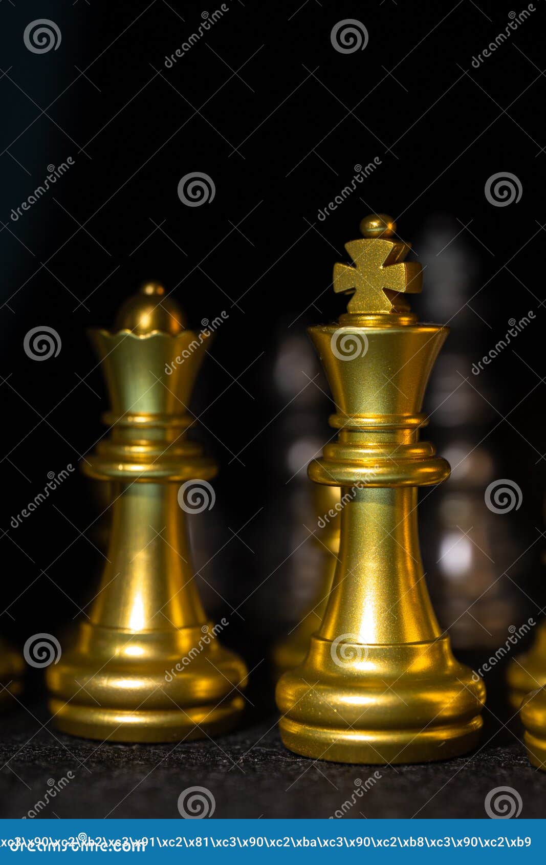 Chess Pieces in Gold on a Black Background Stock Image - Image of group ...