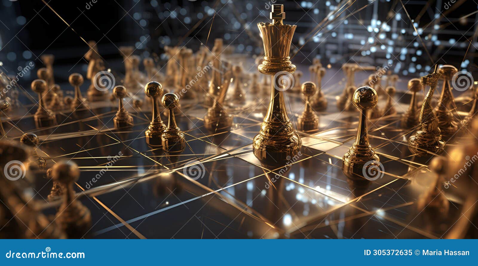 Chess Pieces in Gold and Silver - Hexagon Pattern Floor Background ...