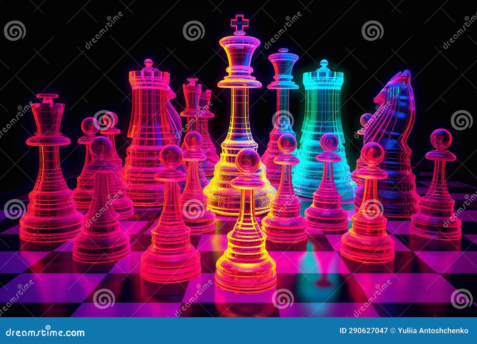 Chess Pieces with Neon Effect. Stock Illustration - Illustration of ...