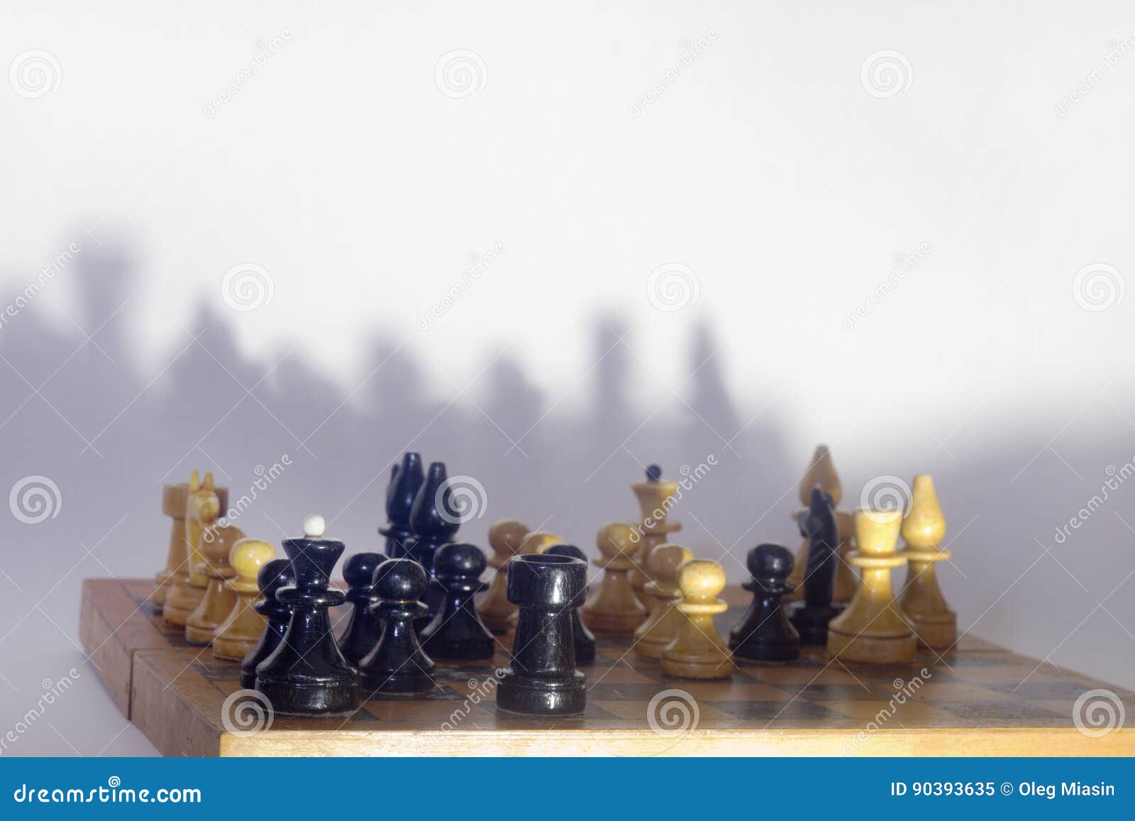 Chess Pieces on an Old Board Cast Long Shadows Stock Image - Image of ...