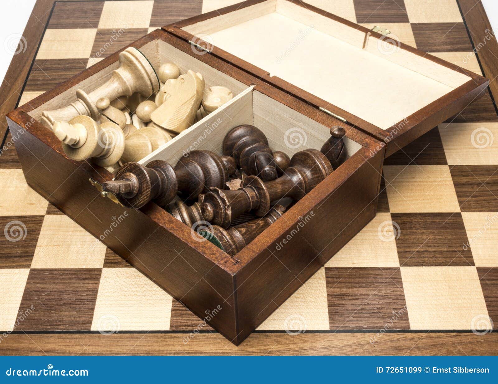 Chess Pieces in Open Storage Box on Chess Board Stock Image - Image of ...