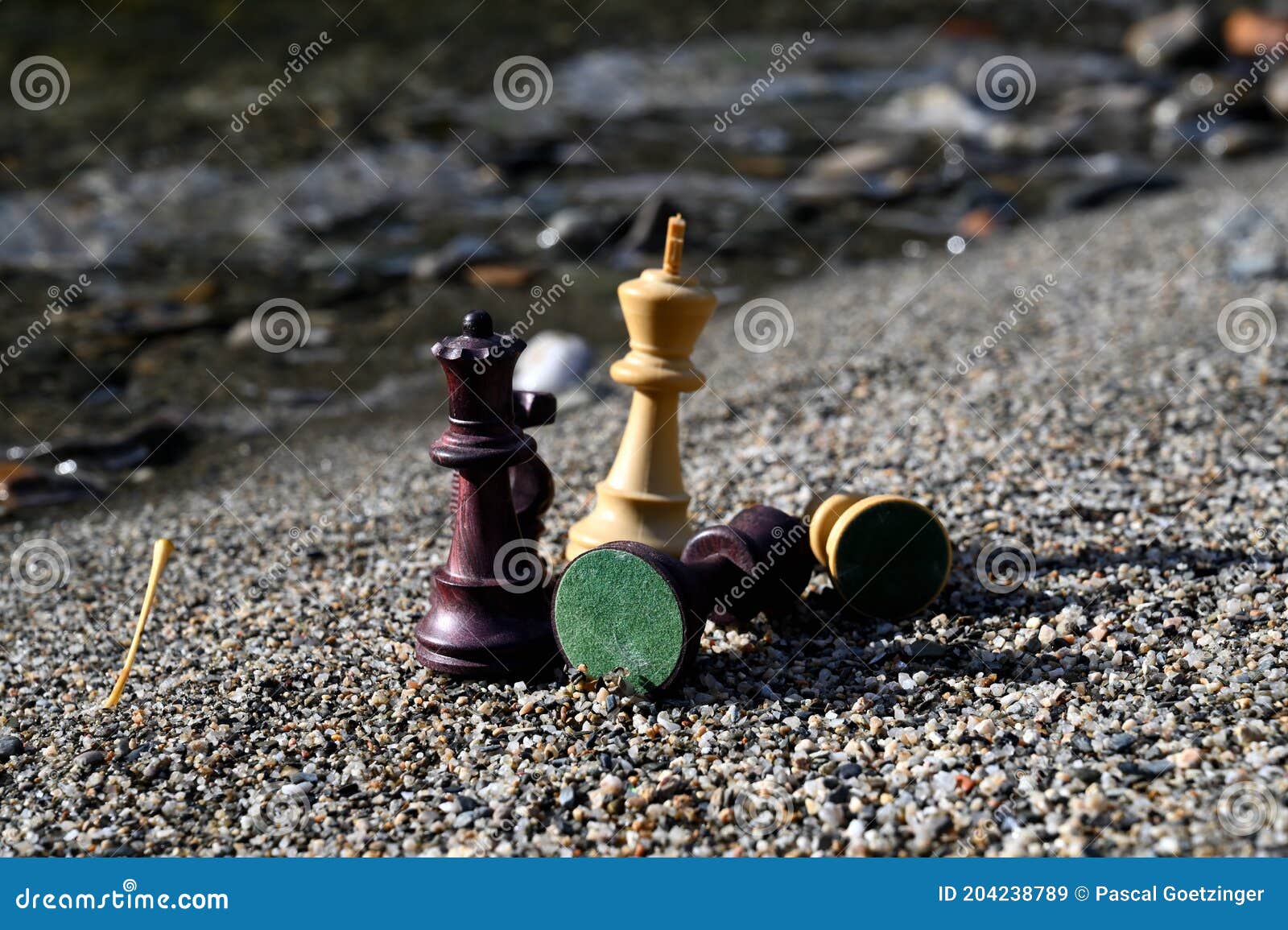 Chess Pieces on the Sand by the River Stock Image - Image of ...