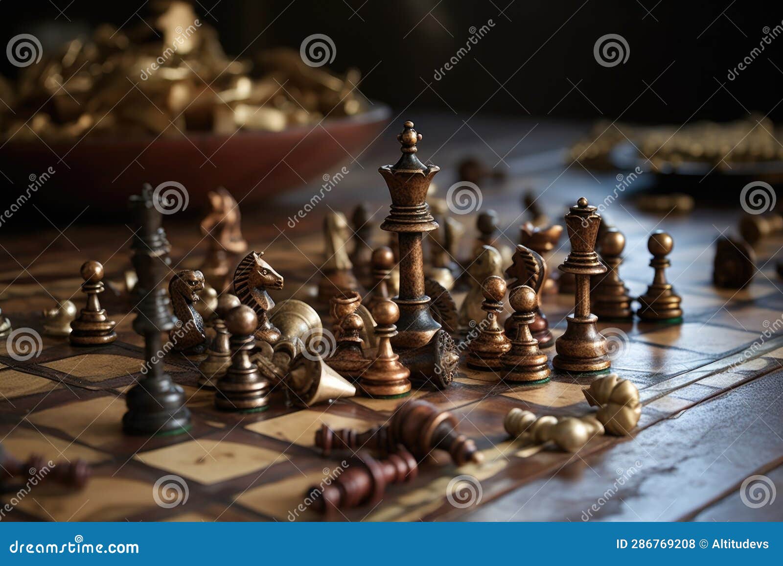 Chess Pieces Scattered on a Board after a Game Stock Photo - Image of ...