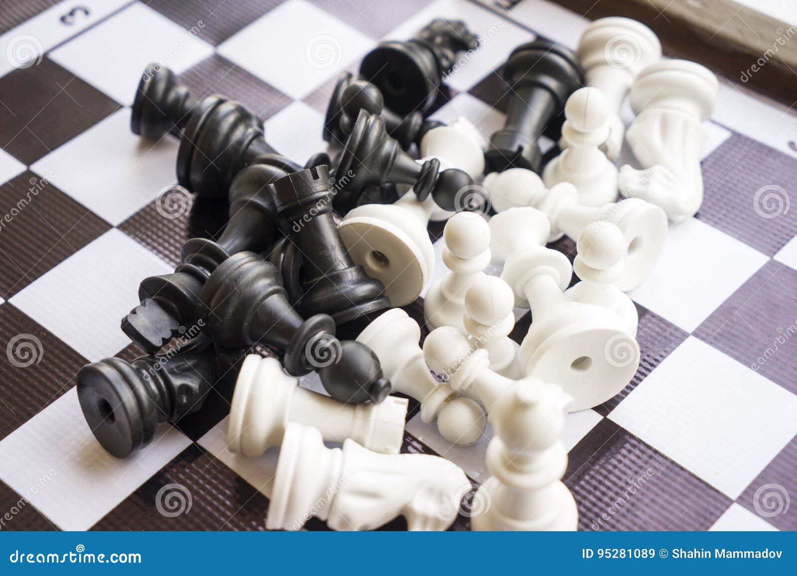 Chess Pieces Scattered on the Chessboard Stock Image - Image of black ...
