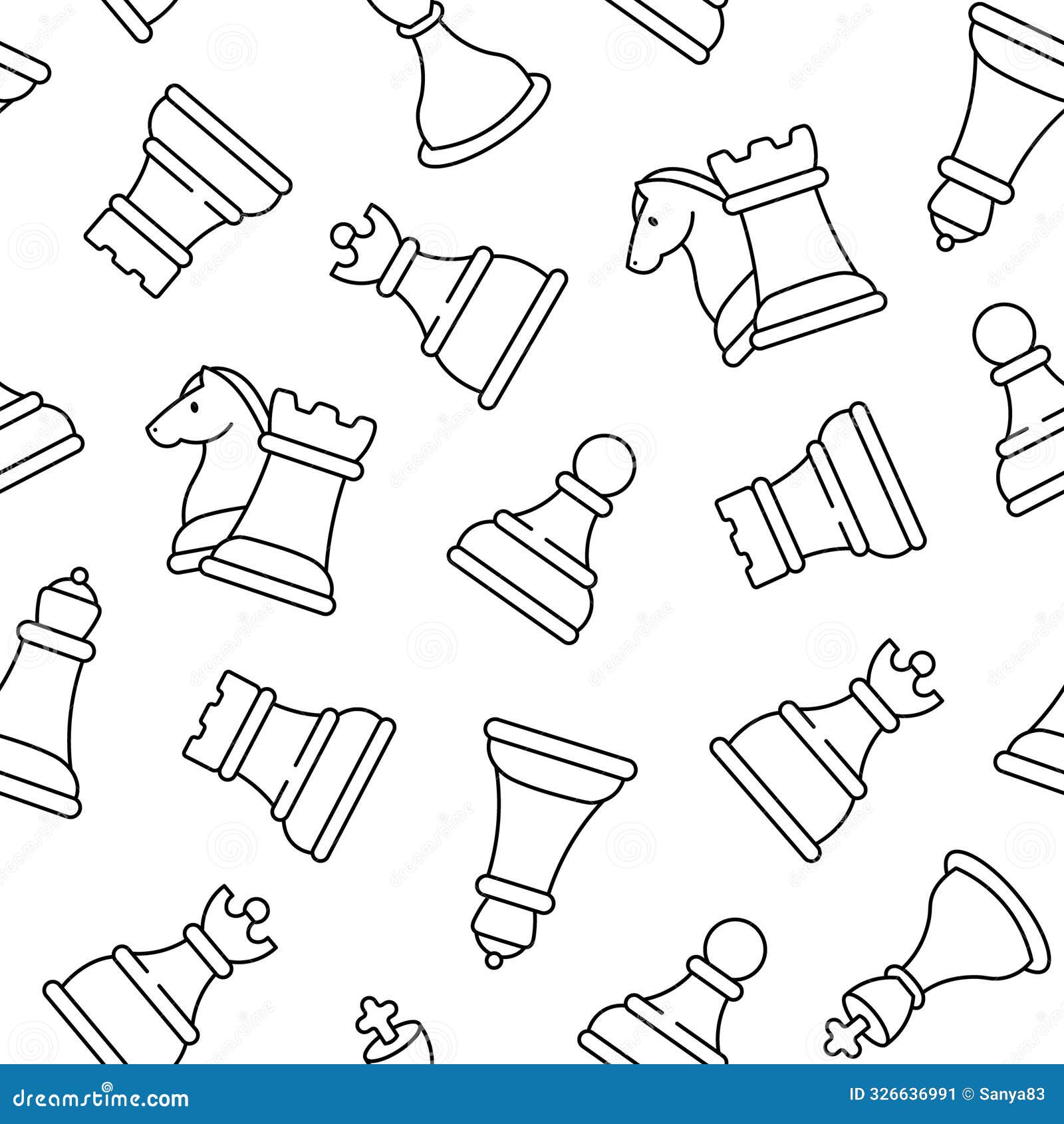 Chess Pieces. Seamless Pattern. Coloring Page Cartoon Vector ...