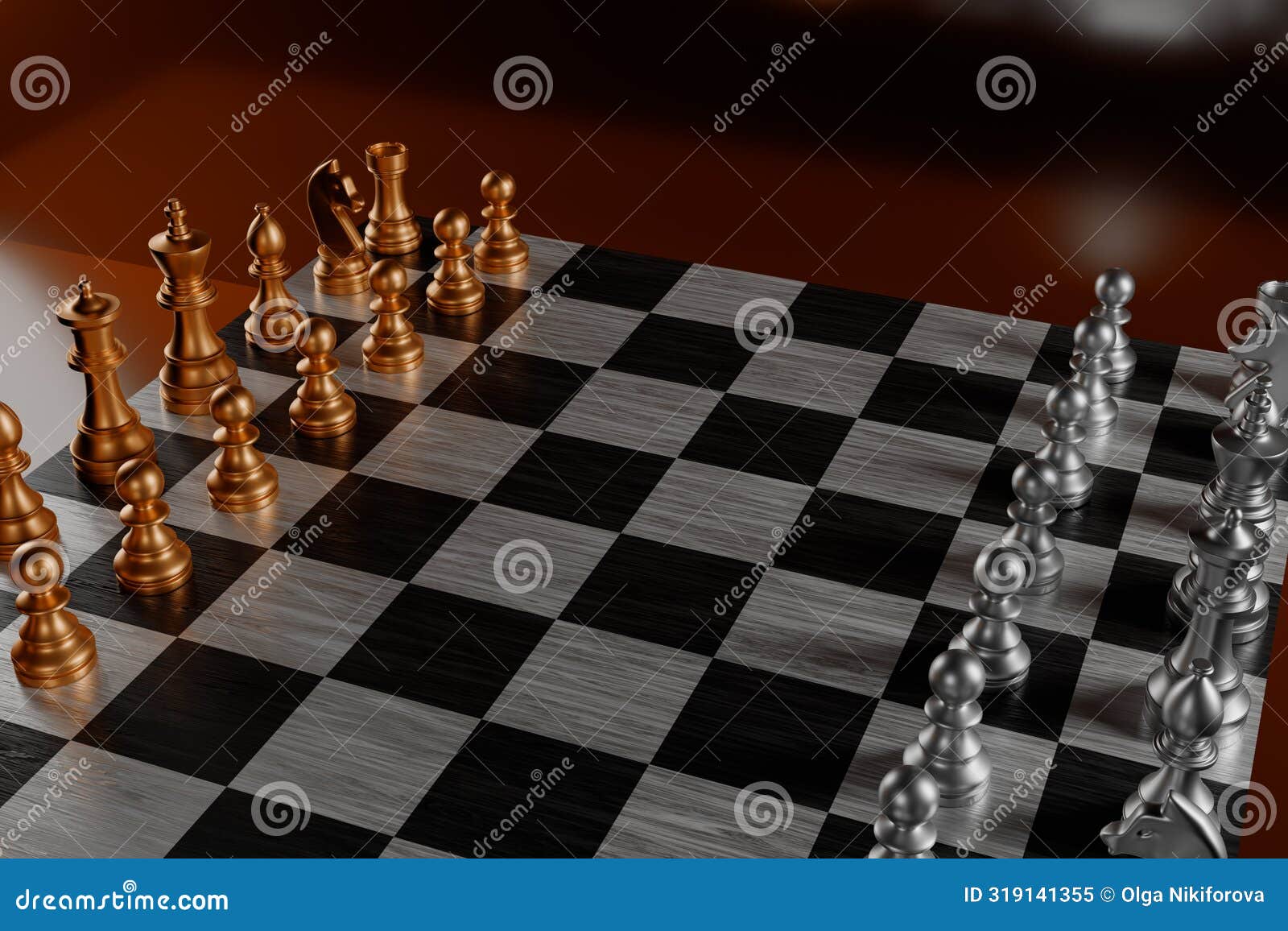 Chess Pieces Set on a Board Ready for a Game Stock Illustration ...