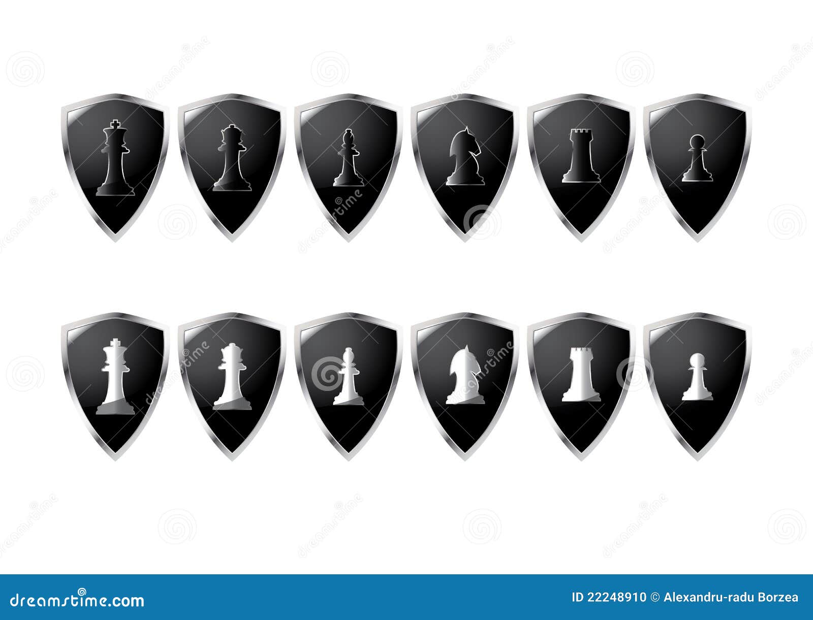 Chess Pieces Set Sculpted on Shields Stock Vector - Illustration of ...