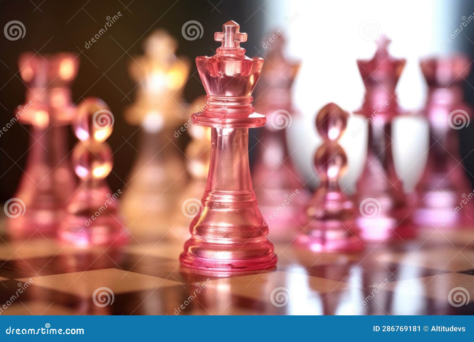 Chess Pieces in Soft Focus, with One Piece in Sharp Focus, Emphasizing ...
