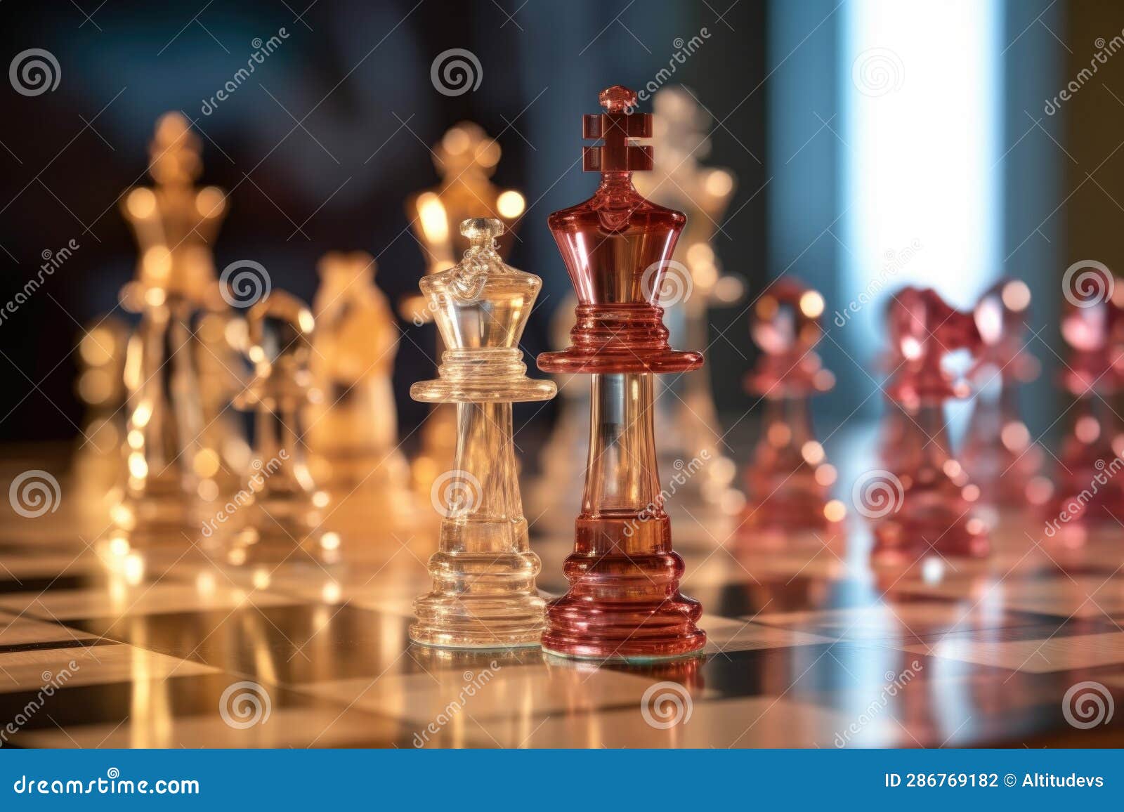 Chess Pieces in Soft Focus, with One Piece in Sharp Focus, Emphasizing ...