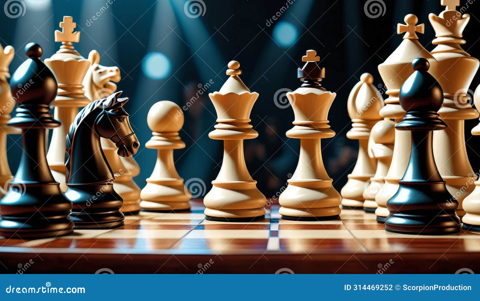Chess Pieces with Spotlight Stock Photo - Image of strategicplay ...
