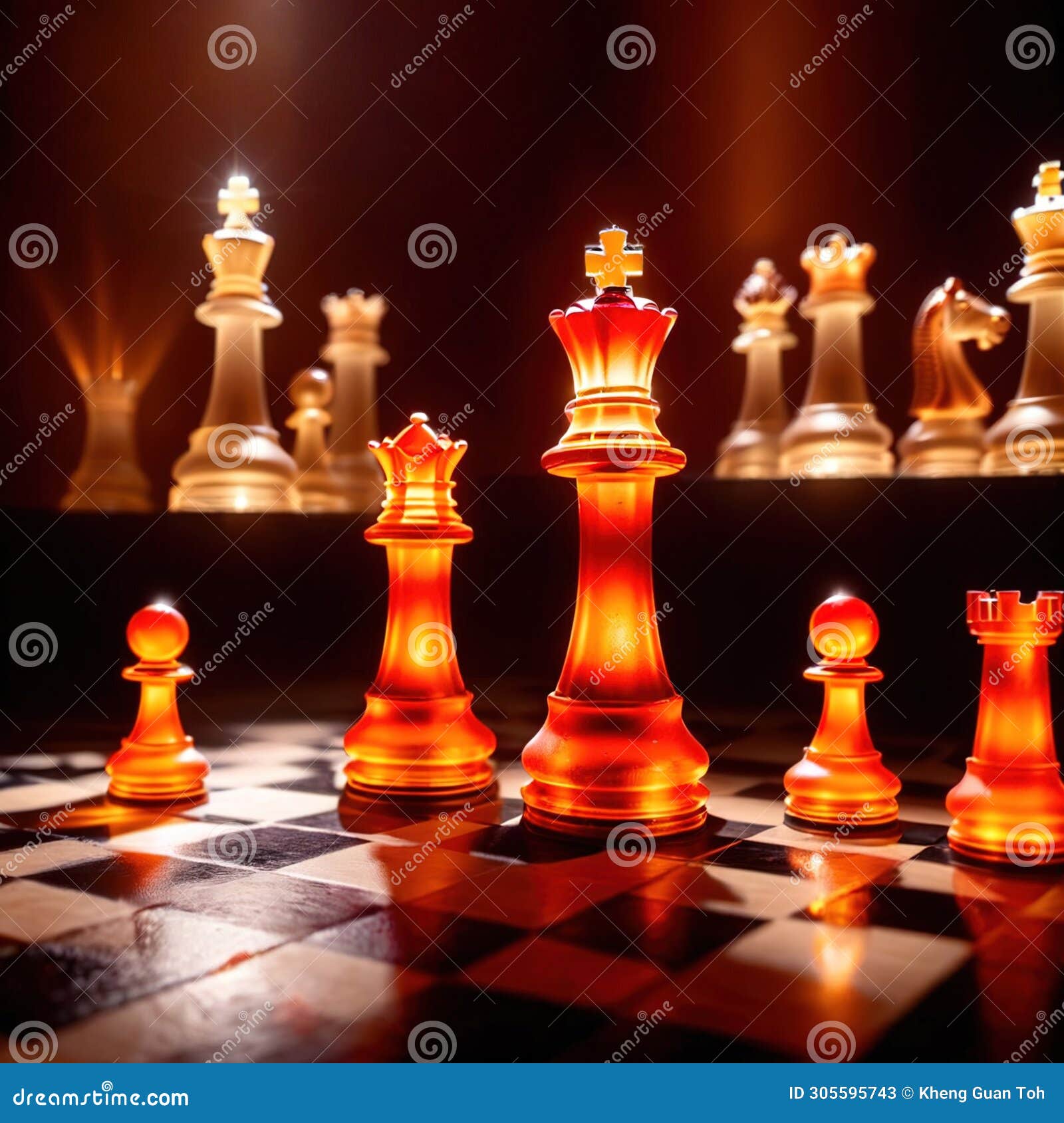 Chess Pieces, Strategy Tactics Game, Colorful Brightly Lit, Glowing ...