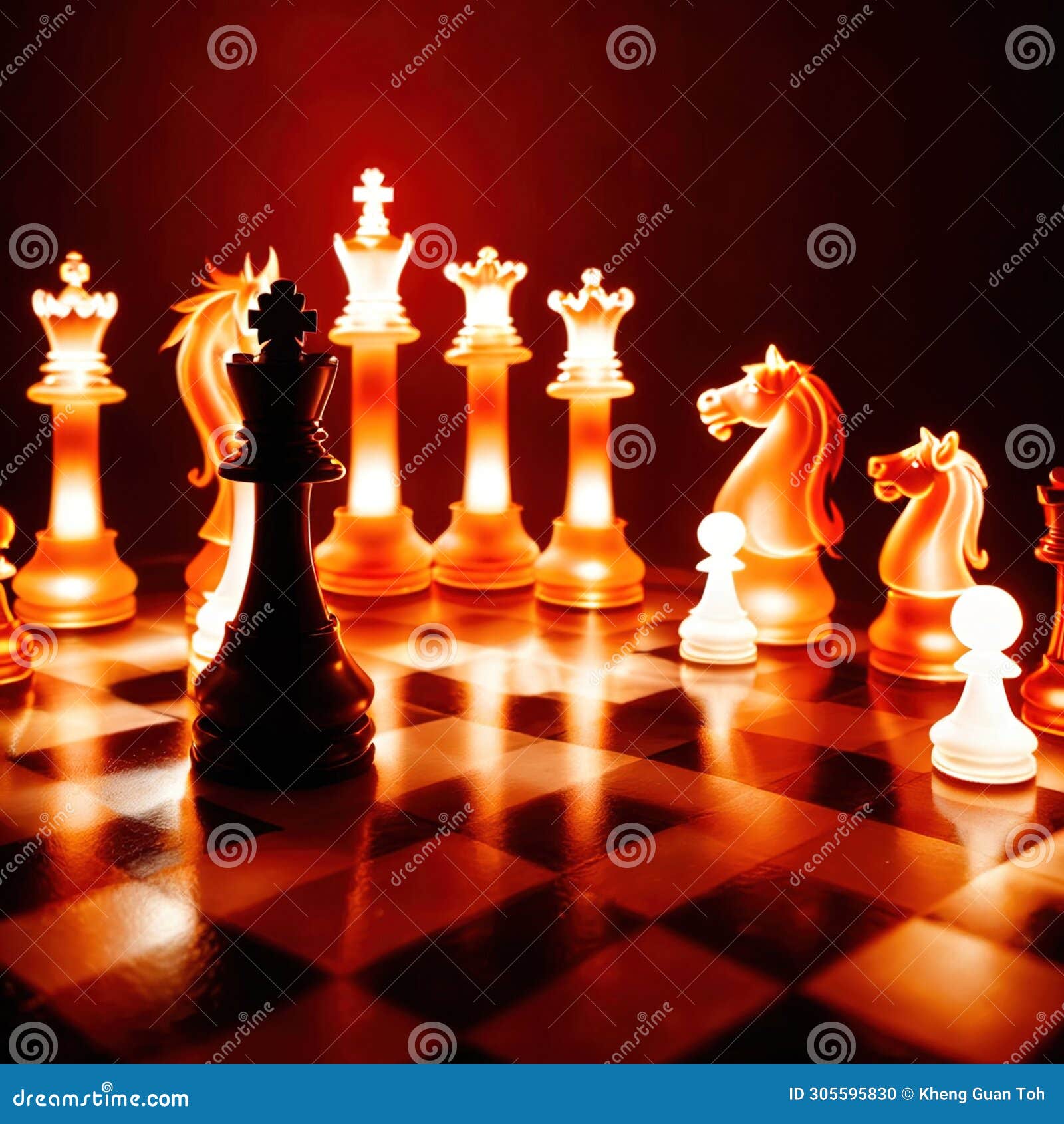 Chess Pieces, Strategy Tactics Game, Colorful Brightly Lit, Glowing ...