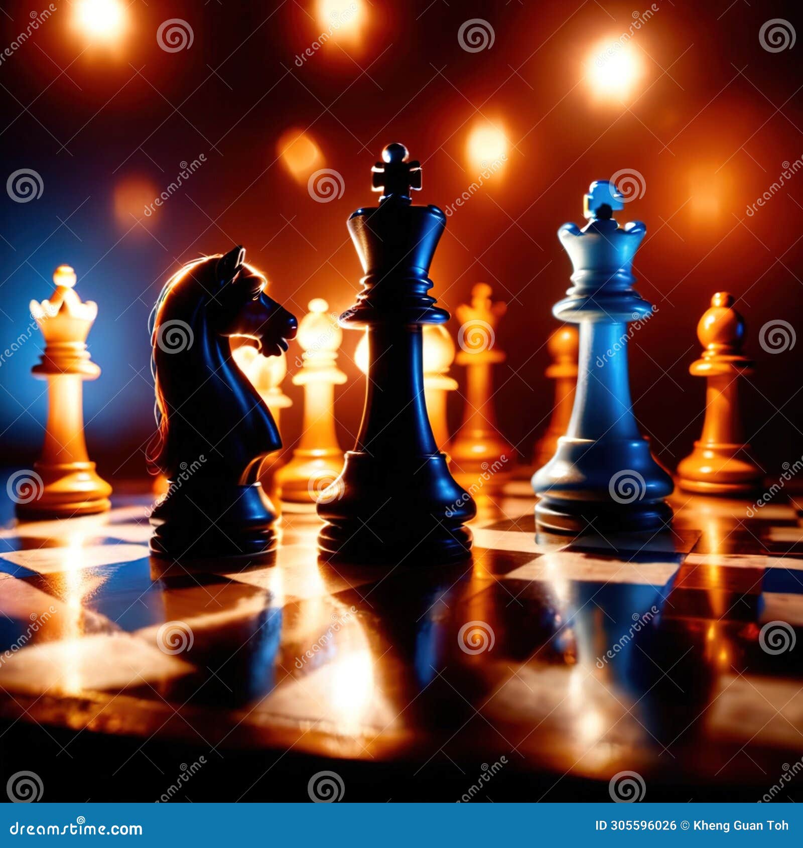 Chess Pieces, Strategy Tactics Game, Colorful Brightly Lit, Glowing ...