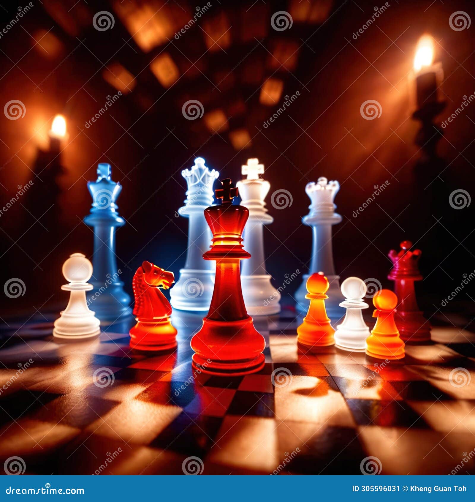 Chess Pieces, Strategy Tactics Game, Colorful Brightly Lit, Glowing ...