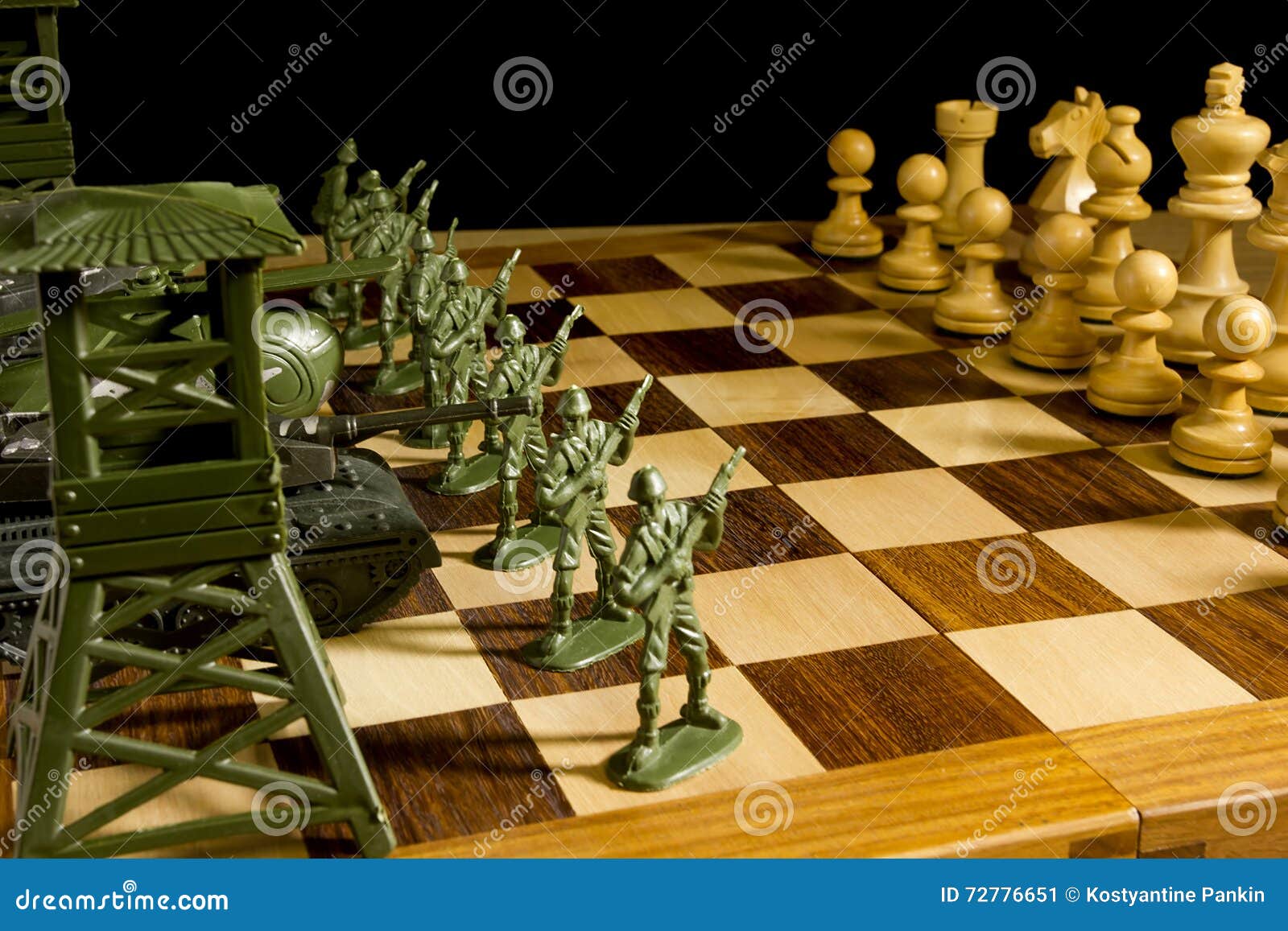 Chess Pieces and Toy Soldiers Stock Image - Image of concepts, board ...