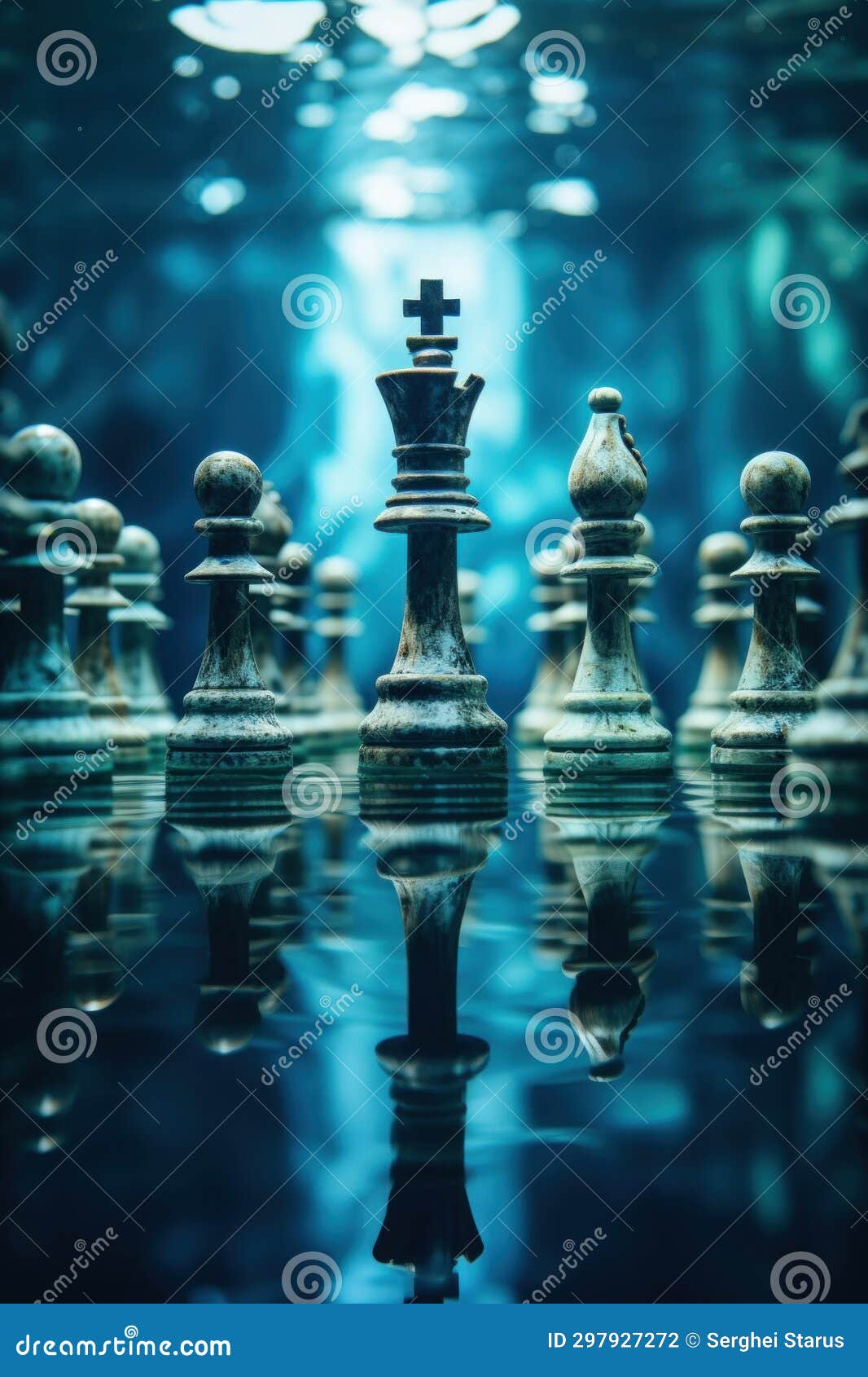 Chess Pieces in Water with a King on Top, AI Stock Photo - Image of ...
