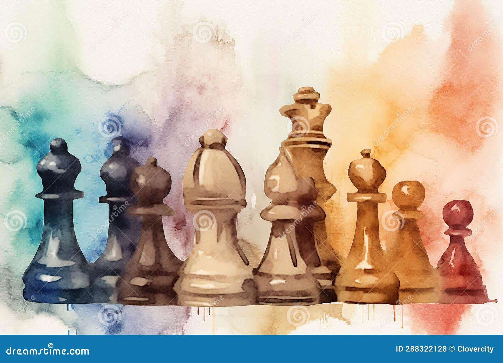 Chess Pieces Watercolor Illustration Stock Photo - Image of chess ...