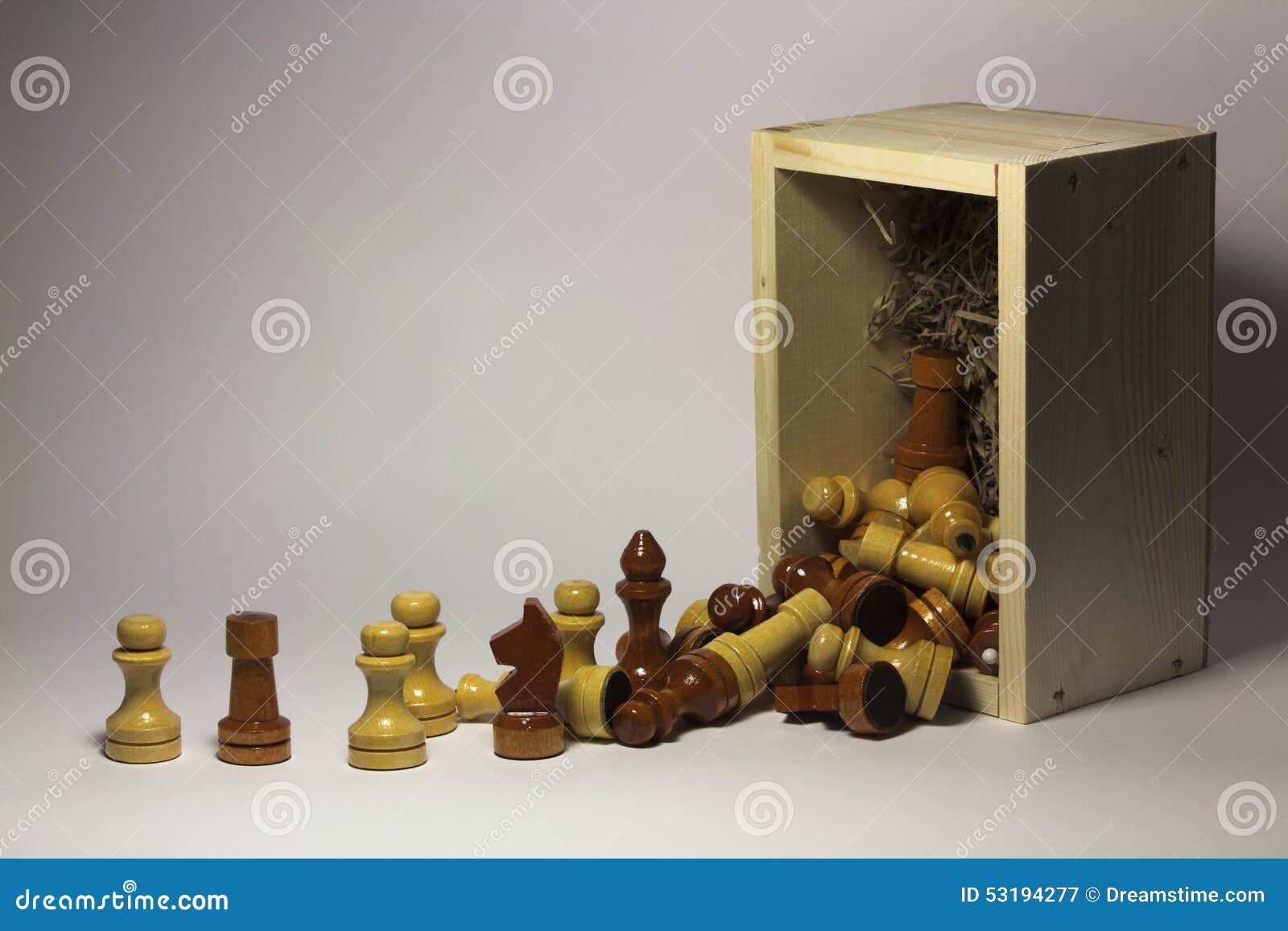 Chess Pieces and a Wooden Box Stock Image - Image of group, chess: 53194277