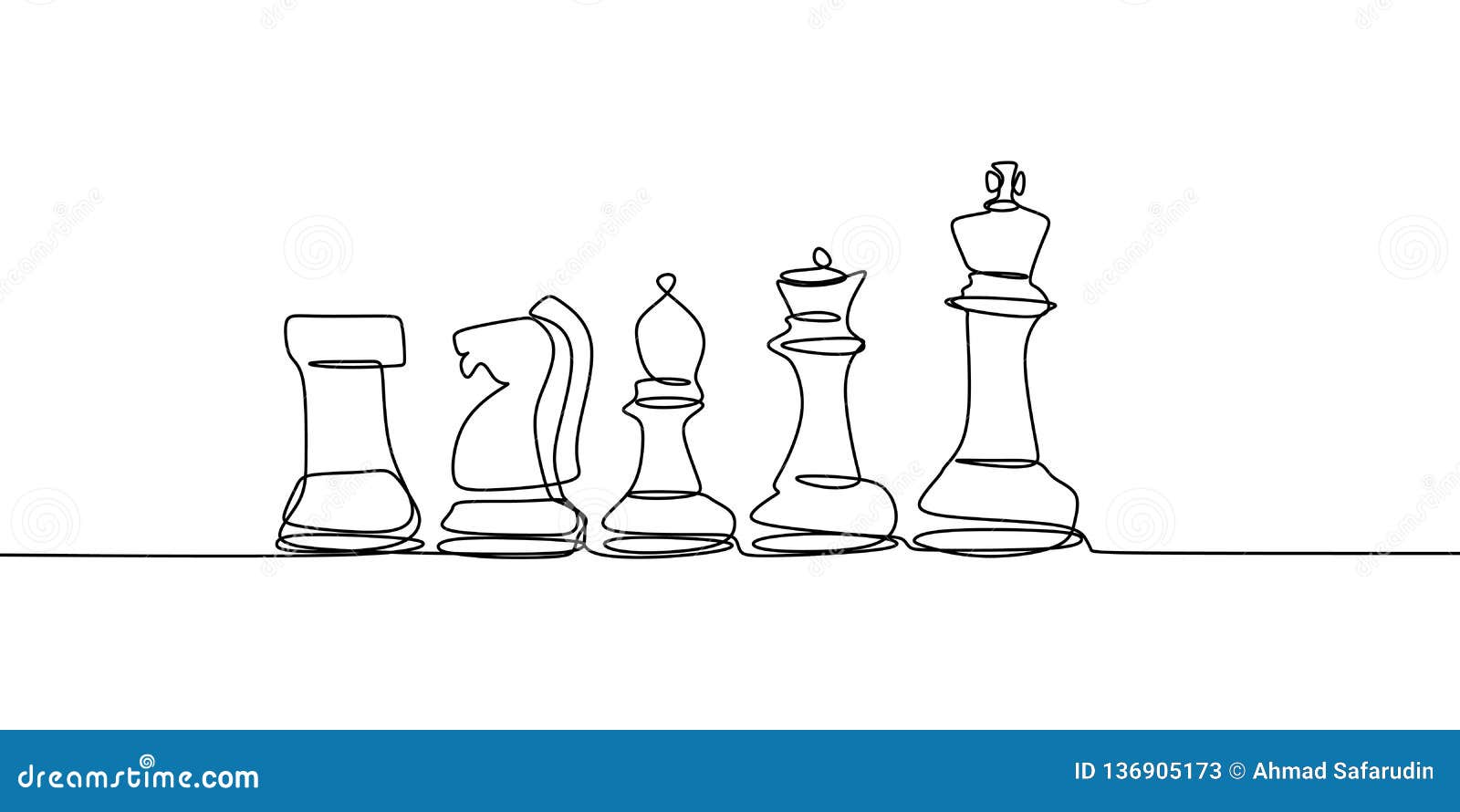 Chess Player with Continuous Single Line Drawing Vector Illustration ...